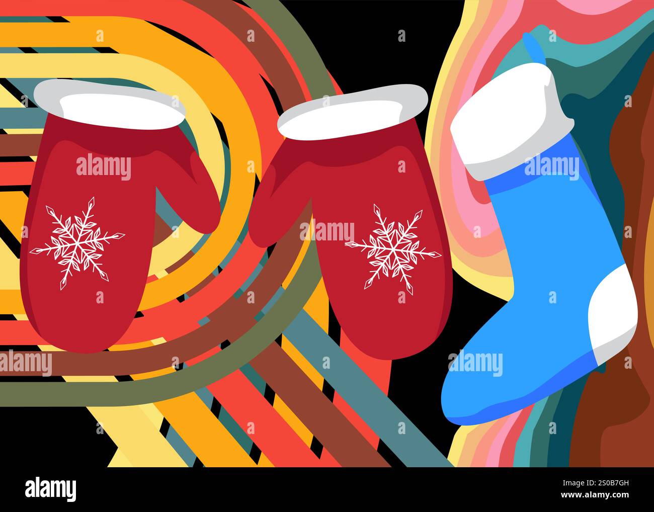 PriRetro 70s Background with Mitten Glove and Christmas stocking ...