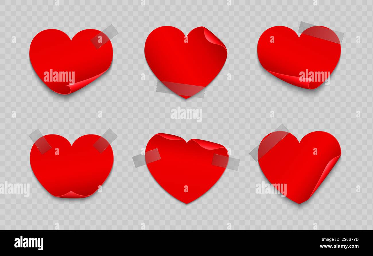 Love heart stickers of valentine day holiday. Vector red heart shaped ...