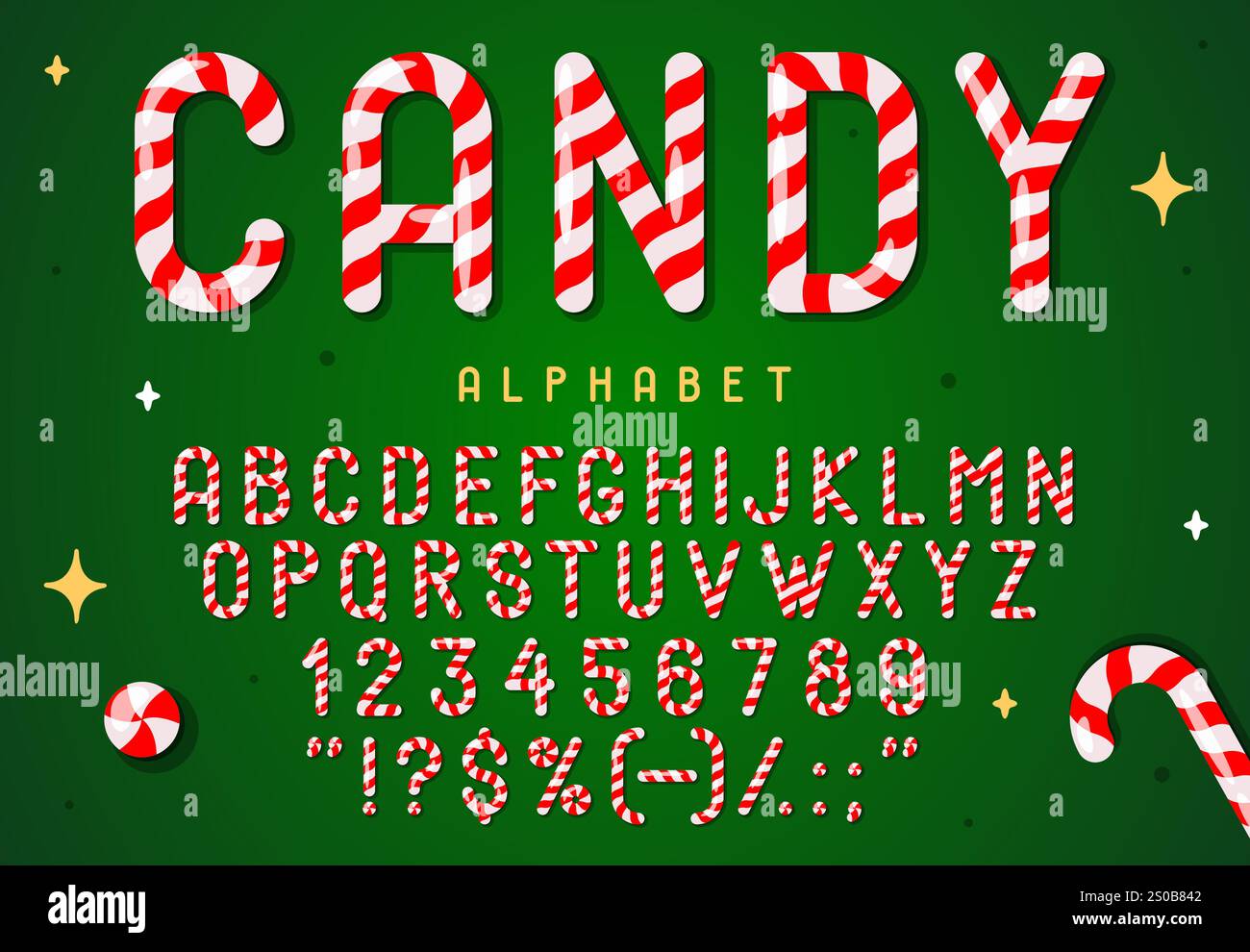 Candy cane font, Christmas lollipop typeface, xmas caramel type ...