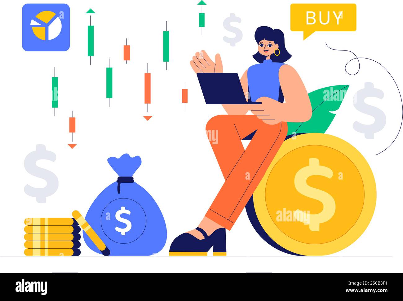 Trader Vector Illustration Featuring Financial Trend Evaluation, Data ...