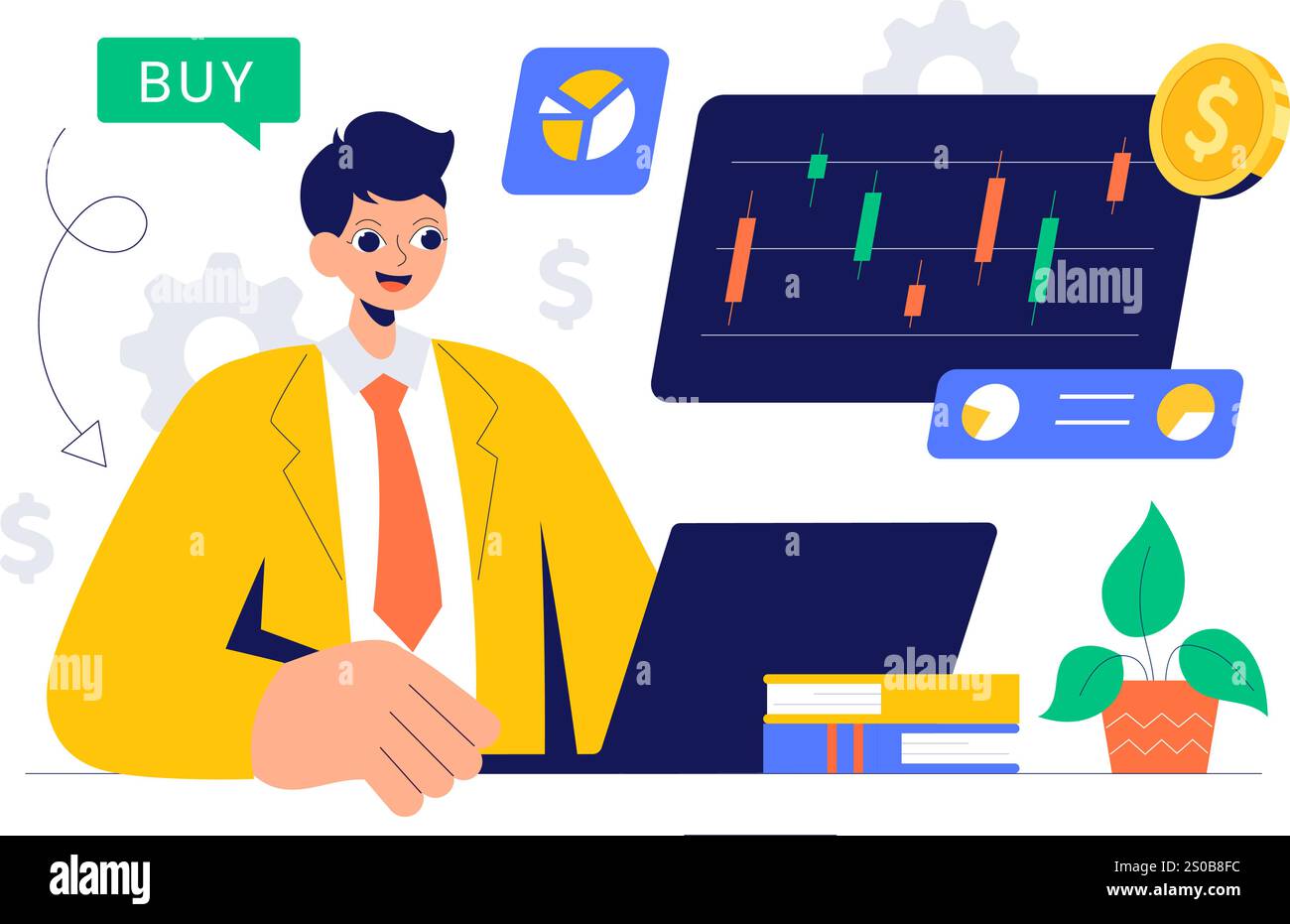Trader Vector Illustration Featuring Financial Trend Evaluation, Data Analysis, Traders ...