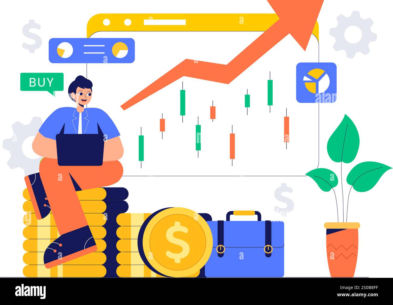 Trader Vector Illustration Featuring Financial Trend Evaluation, Data Analysis, Traders ...