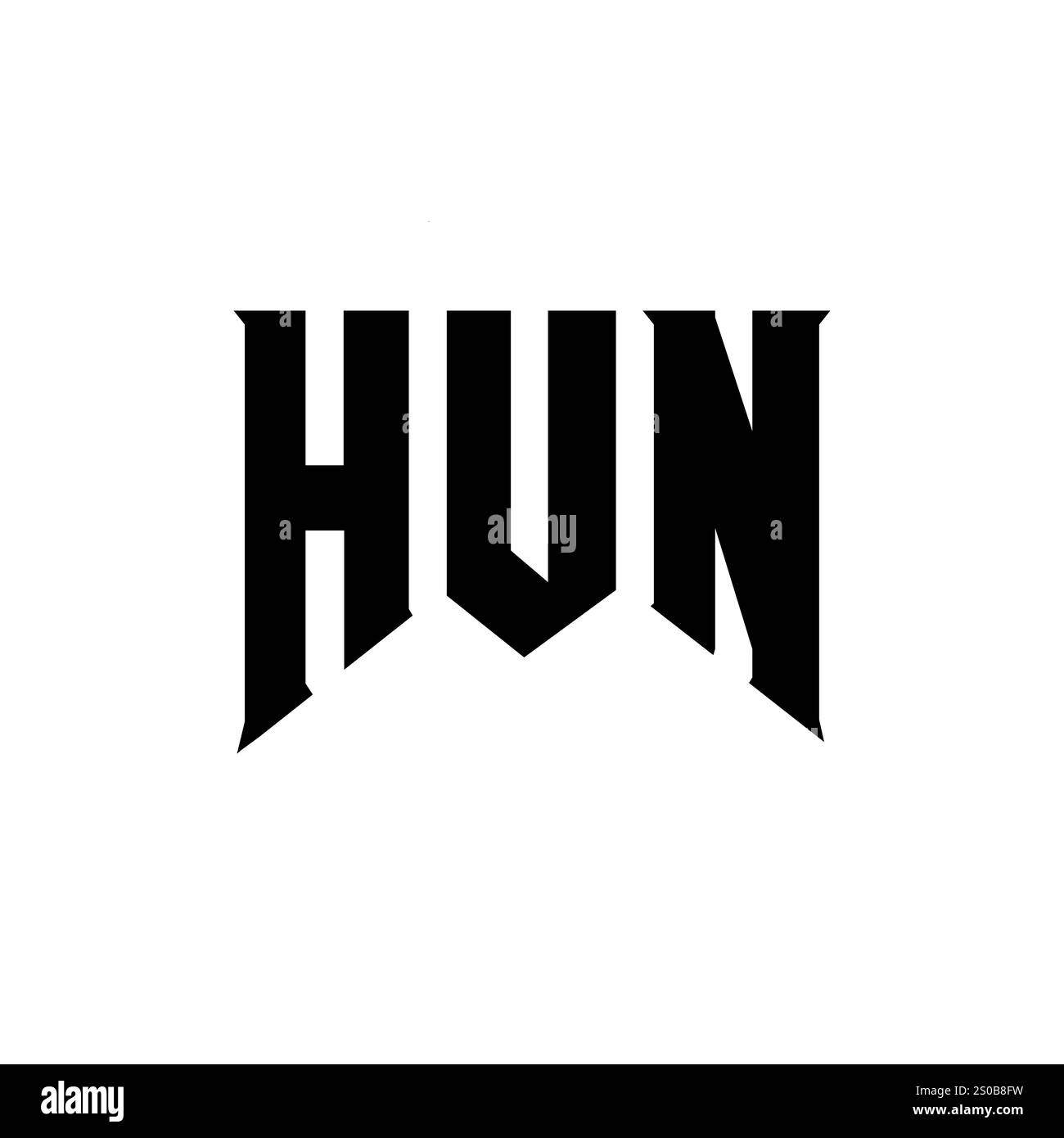 HUN letter logo design for technology company. HUN logo design black and white color combination ...
