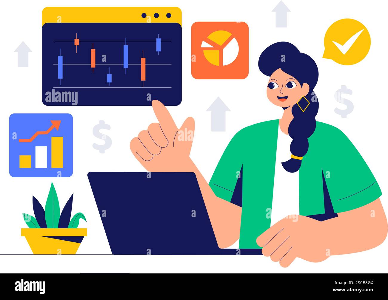 Trader Vector Illustration Featuring Financial Trend Evaluation, Data ...