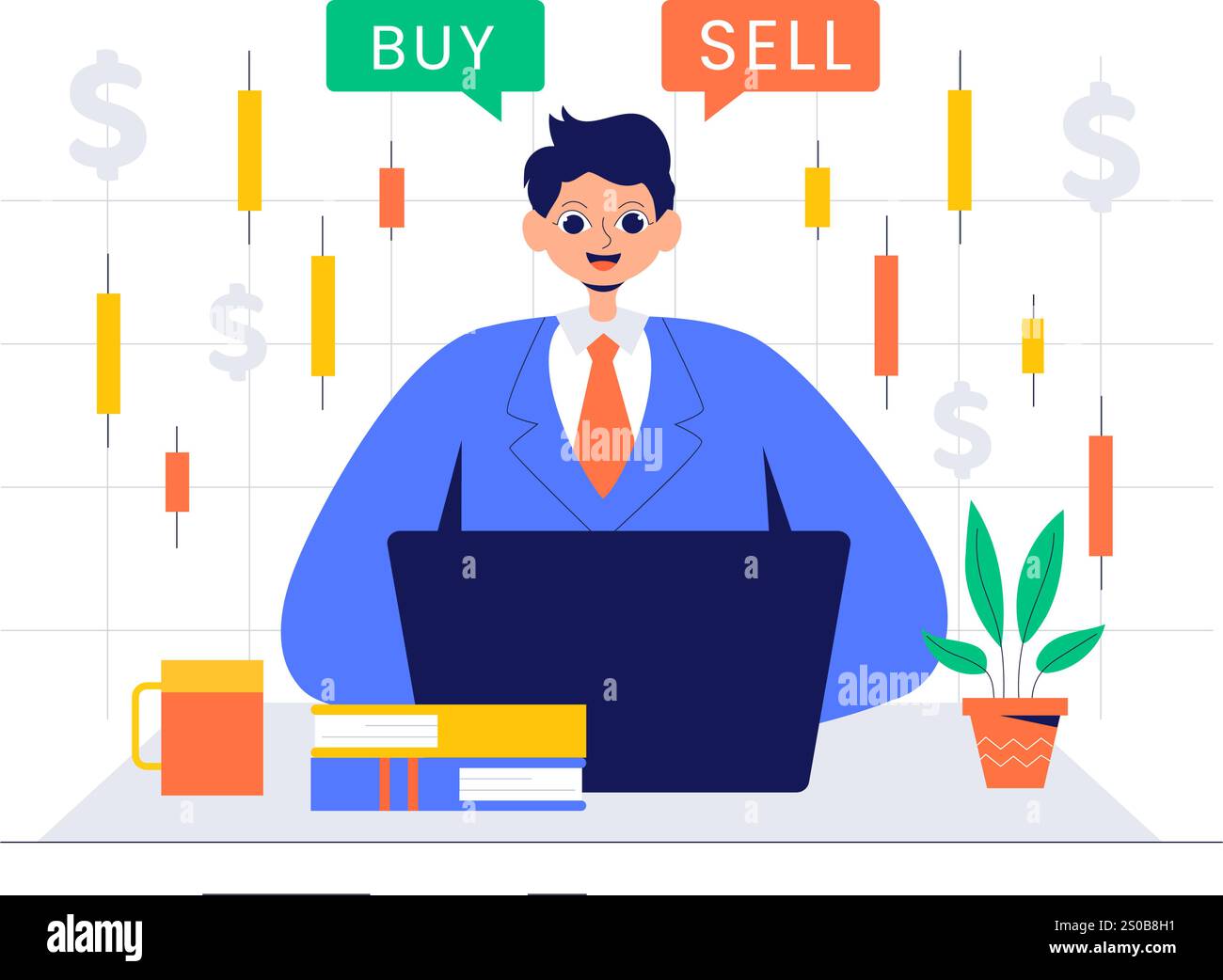 Trader Vector Illustration Featuring Financial Trend Evaluation, Data ...