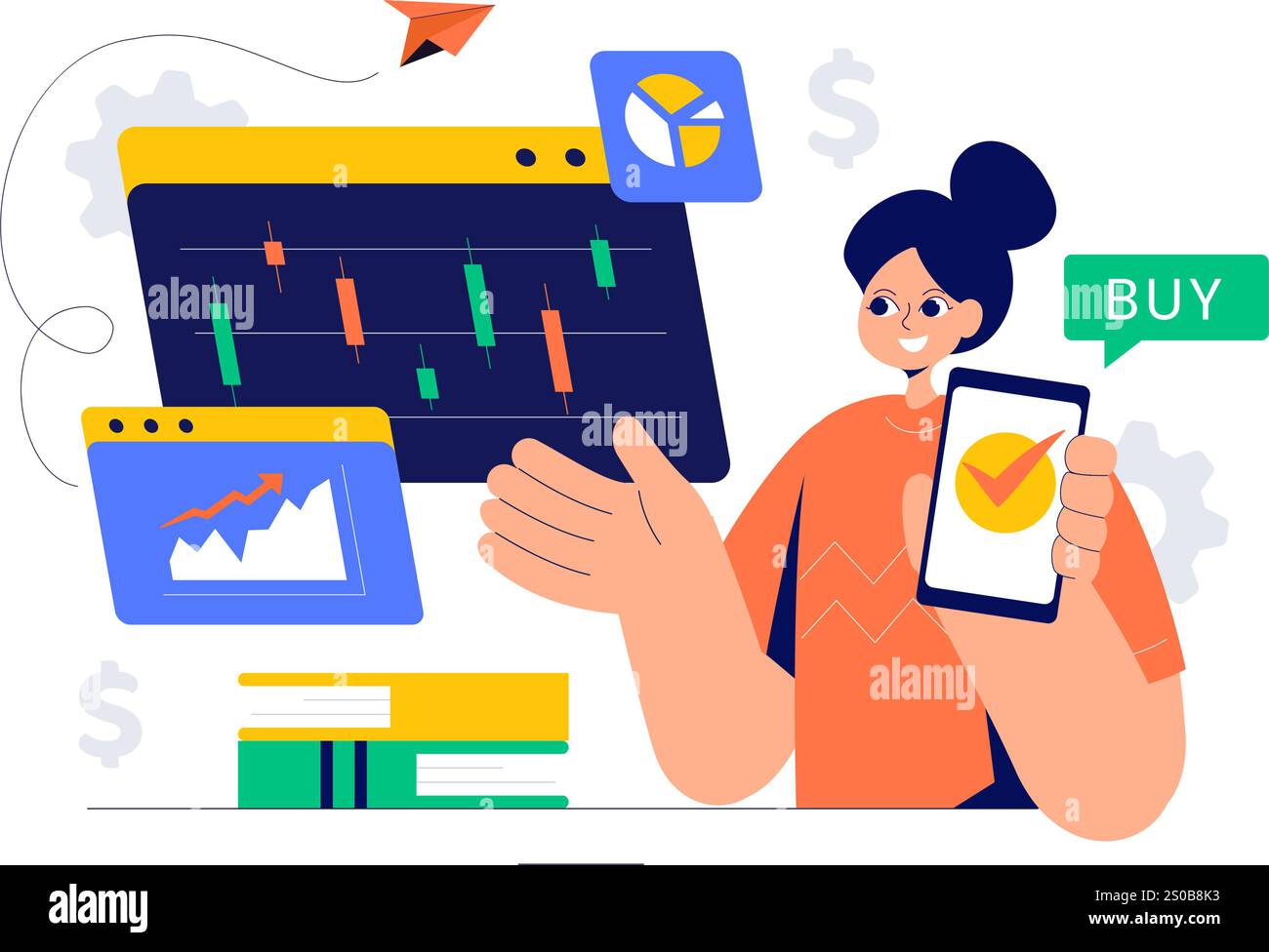 Trader Vector Illustration Featuring Financial Trend Evaluation, Data ...