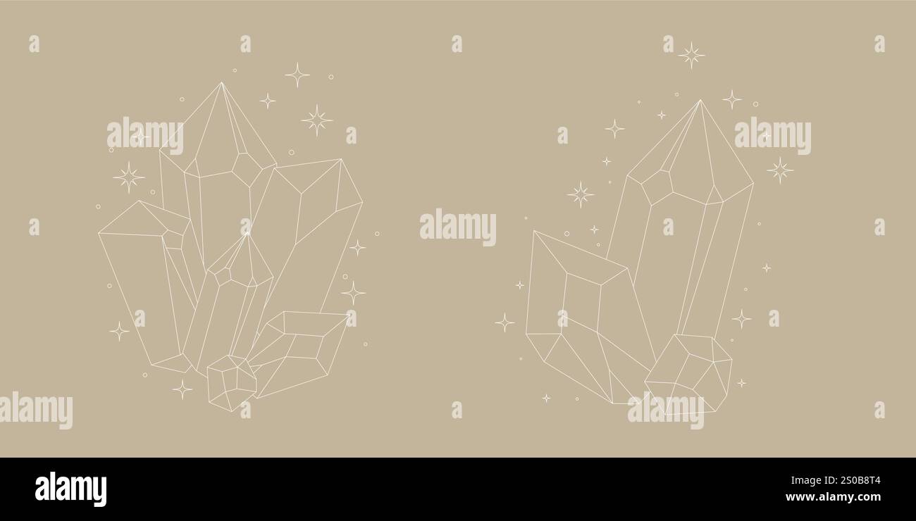 Crystal thin line set. Simple magical crystal black contour symbol ...