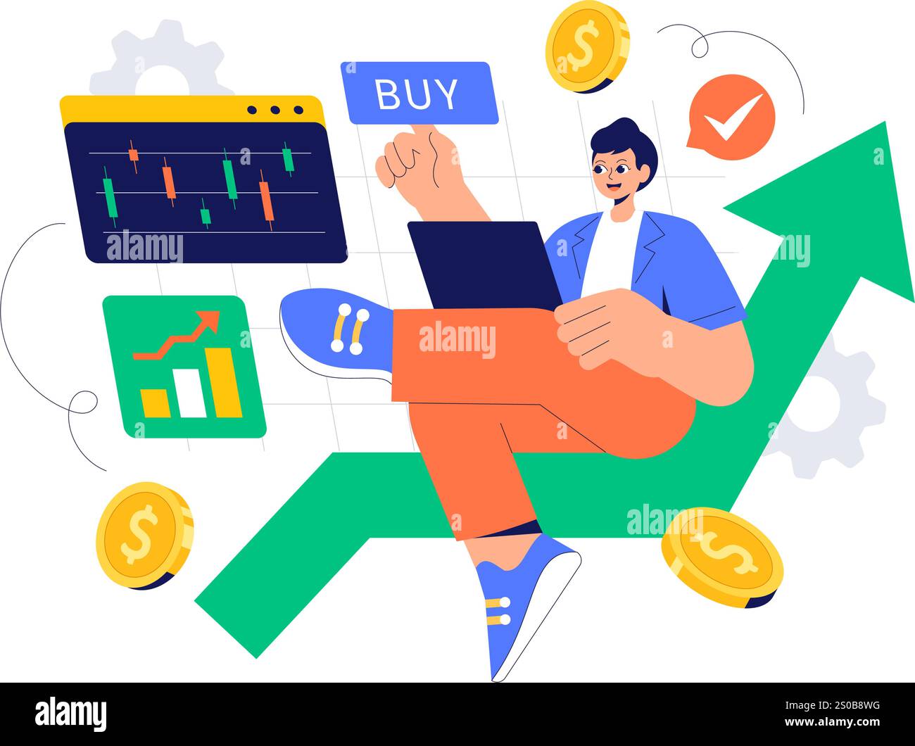 Trader Vector Illustration Featuring Financial Trend Evaluation, Data ...