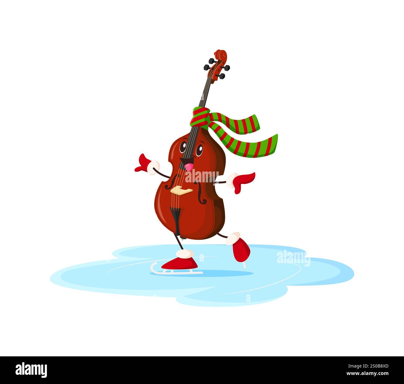 Cartoon cello musical instrument character ice skating during Christmas ...