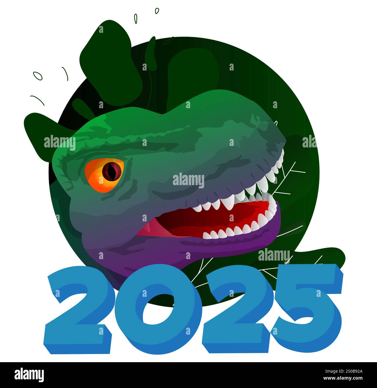 Dinosaur with speech bubble saying number 2025. Tyrannosaurus Rex with ...
