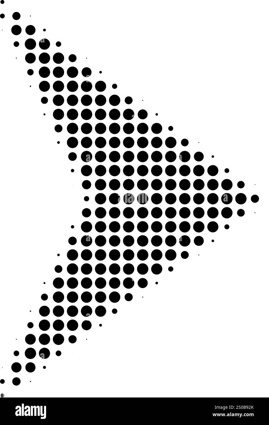 Abstract illustration of arrowhead created from dots, retro halftone ...