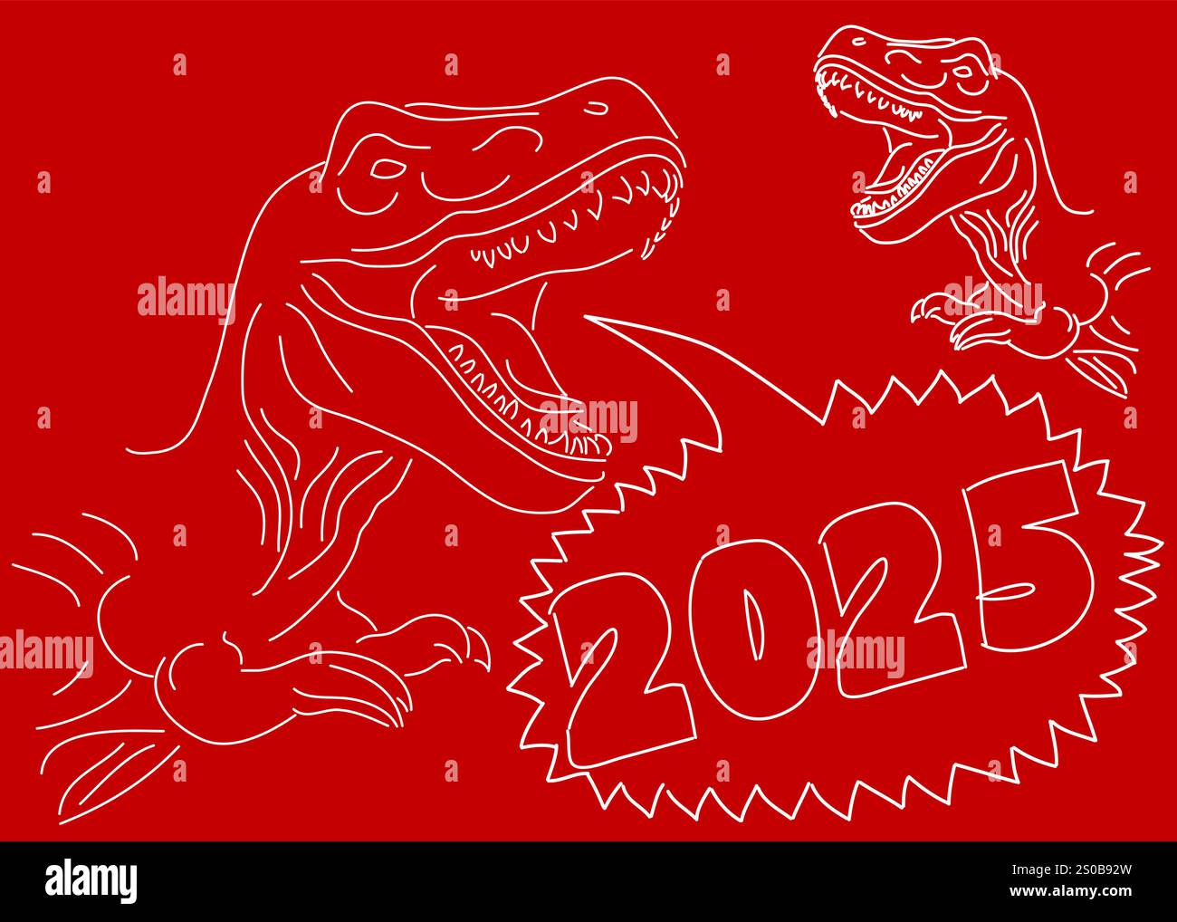 Dinosaur with speech bubble saying number 2025. Tyrannosaurus Rex with ...