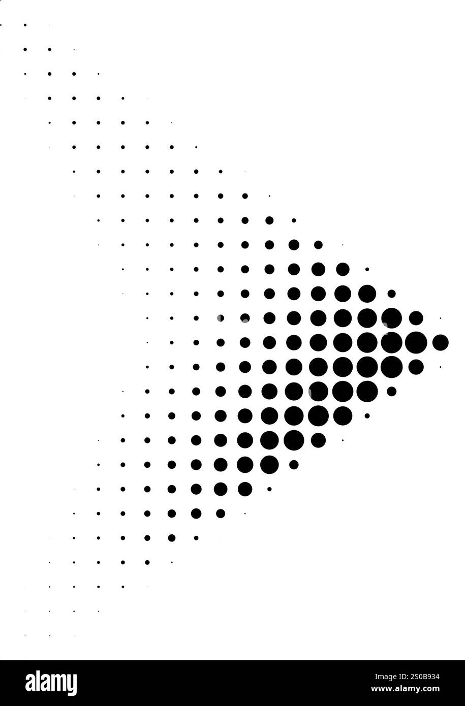 Abstract illustration of arrowhead created from dots, retro halftone ...