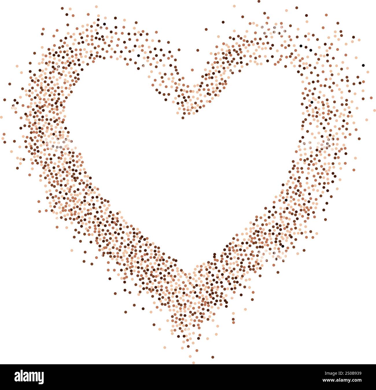 Creative frame of circular brown colored particles, heart shaped coffee ...