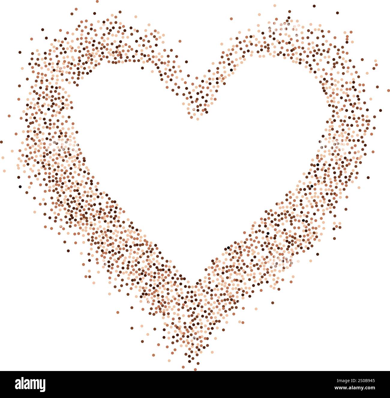 Creative frame of circular brown colored particles, heart shaped coffee ...