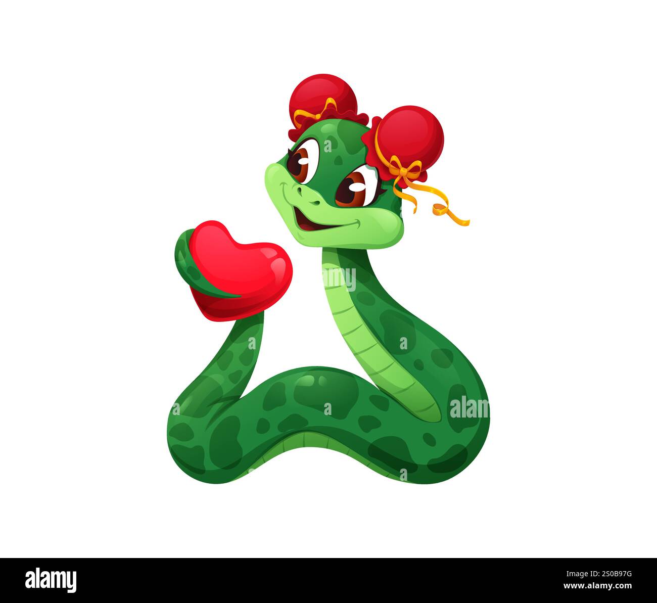 Valentine day cheerful cartoon snake character holding red love heart ...