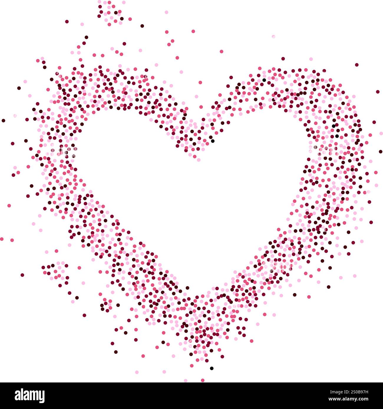 Creative frame of circular pink particles, heart shaped powder. For ...