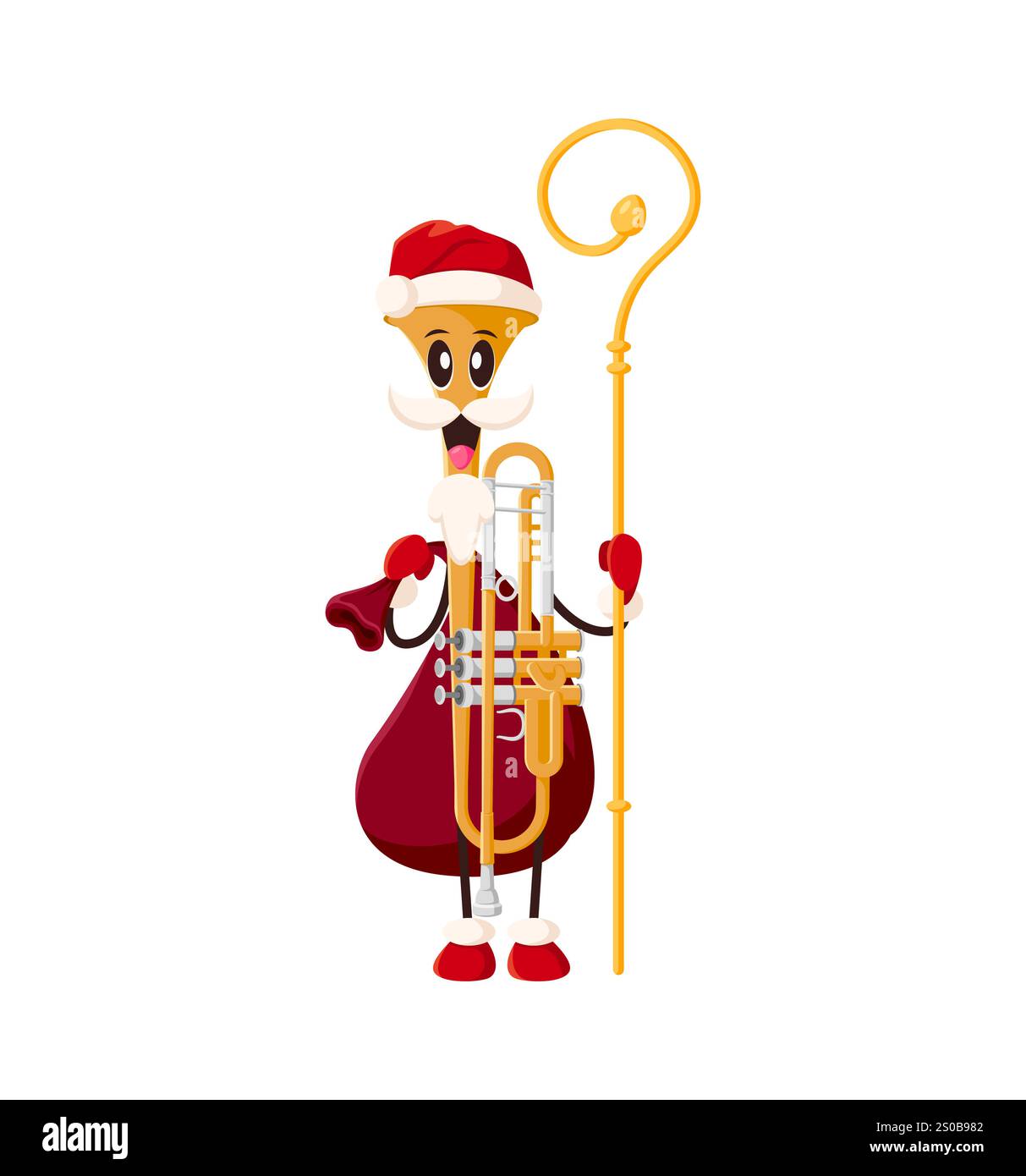 Festive cartoon trumpet musical instrument character dressed as Santa ...