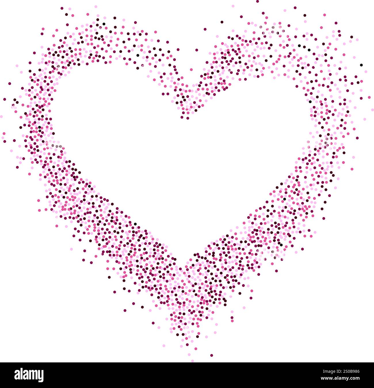 Creative frame of circular pink particles, heart shaped powder. For ...