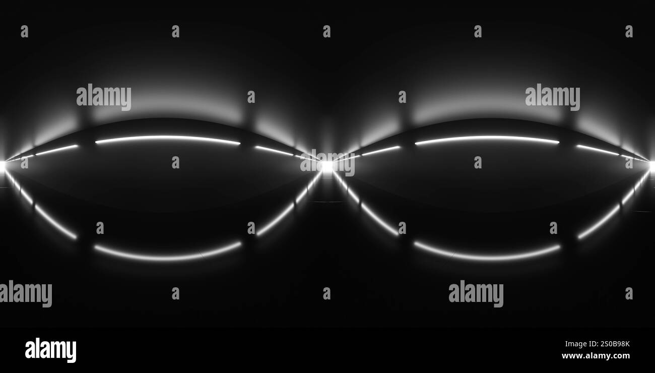 Abstract Curved Light Lines on Black Background 360 vr 3d render ...