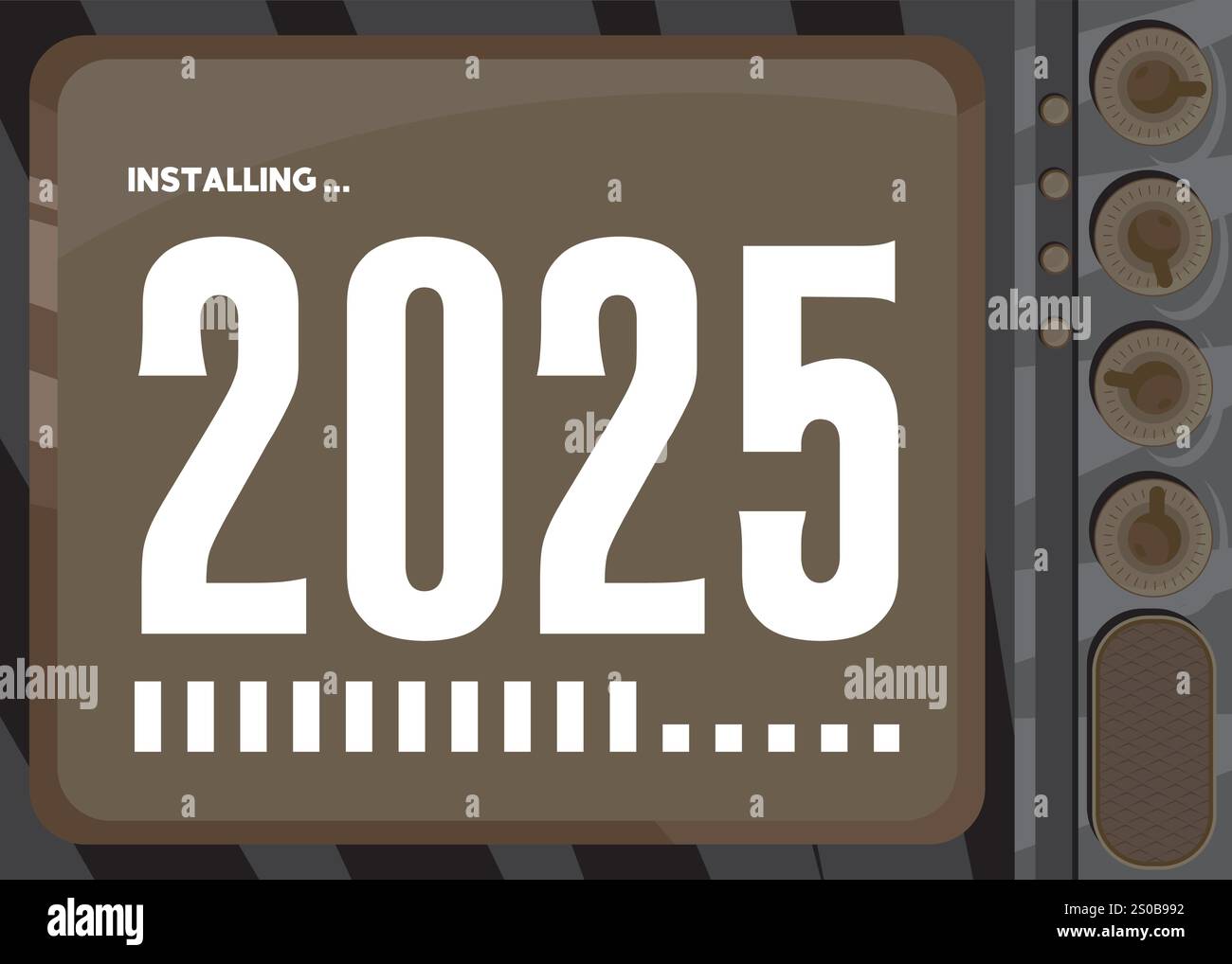 Cartoon Computer With the number 2025. Message of a screen displaying ...