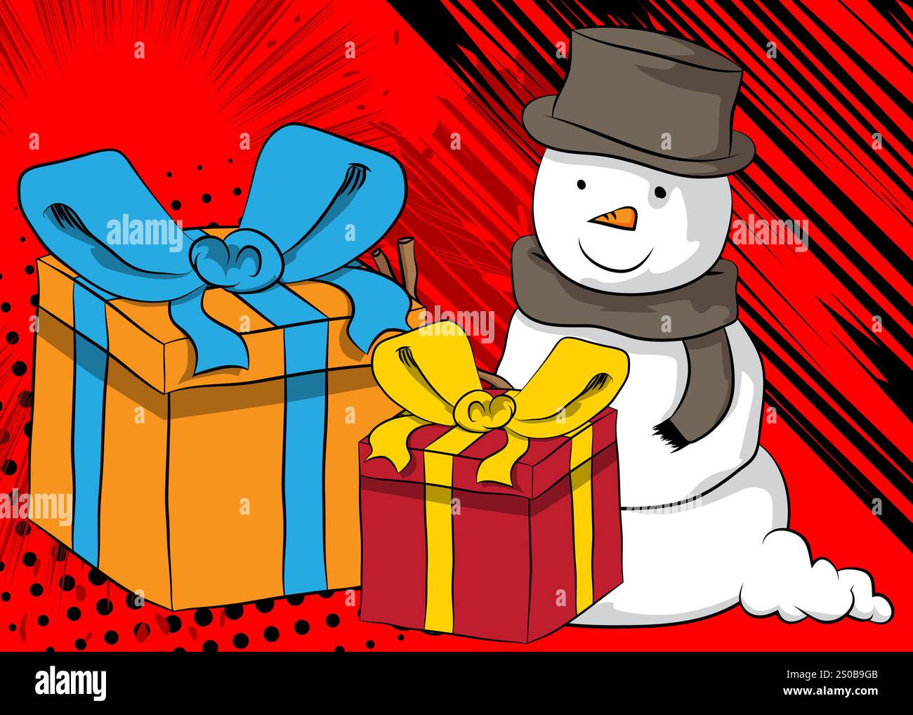 PriCartoon Gift Box and Snowman, comic book Holiday. Retro vector ...