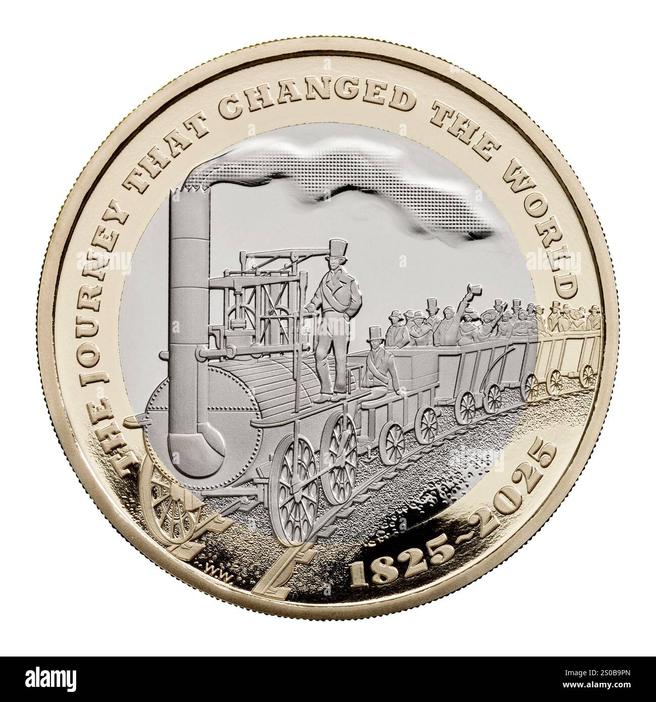 Undated handout photo issued by the Royal Mint of the 200 Years of the Modern Railway £2 Coin ...