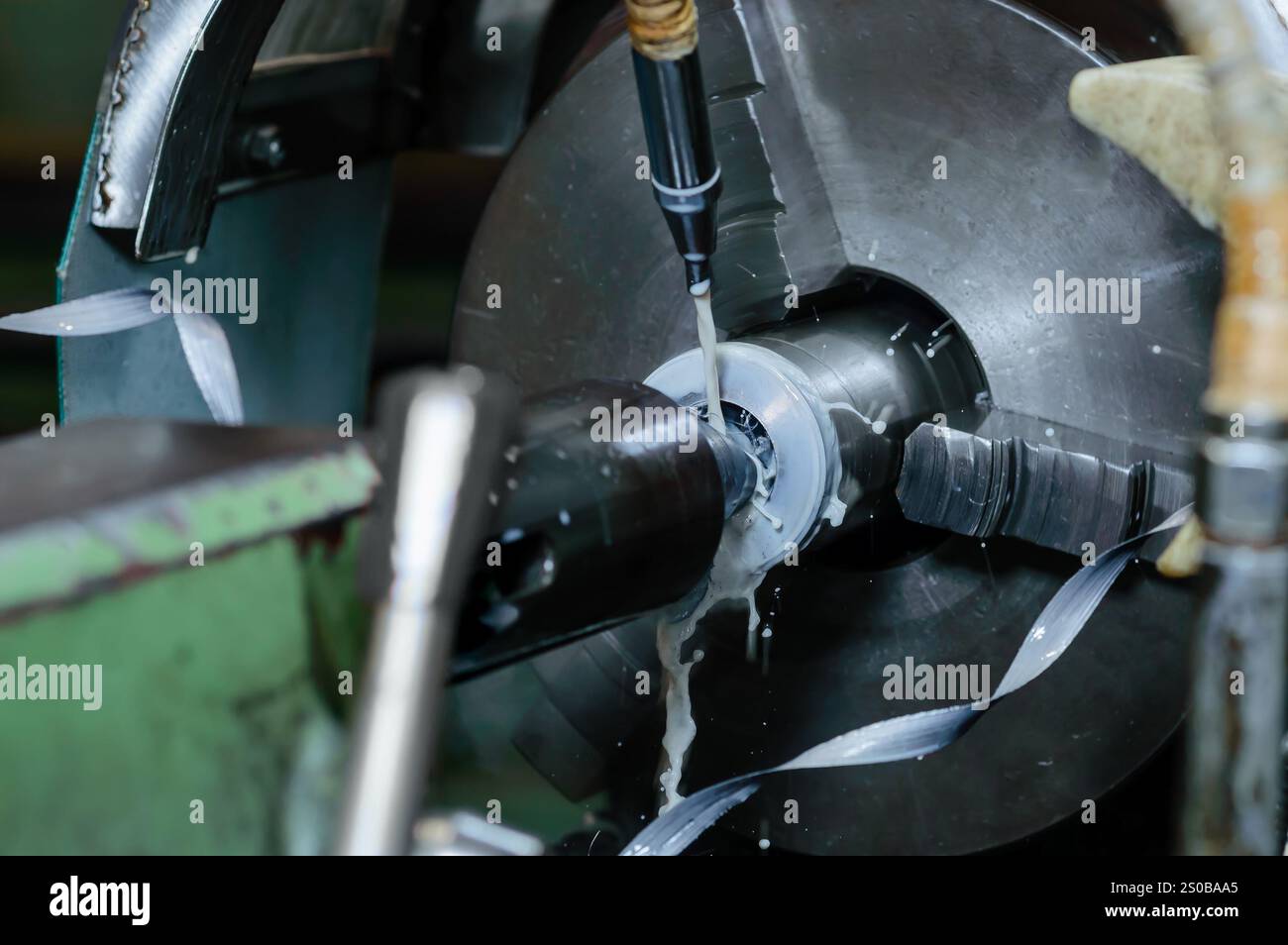 an industrial milling drilling machine is processed at the factory site ...