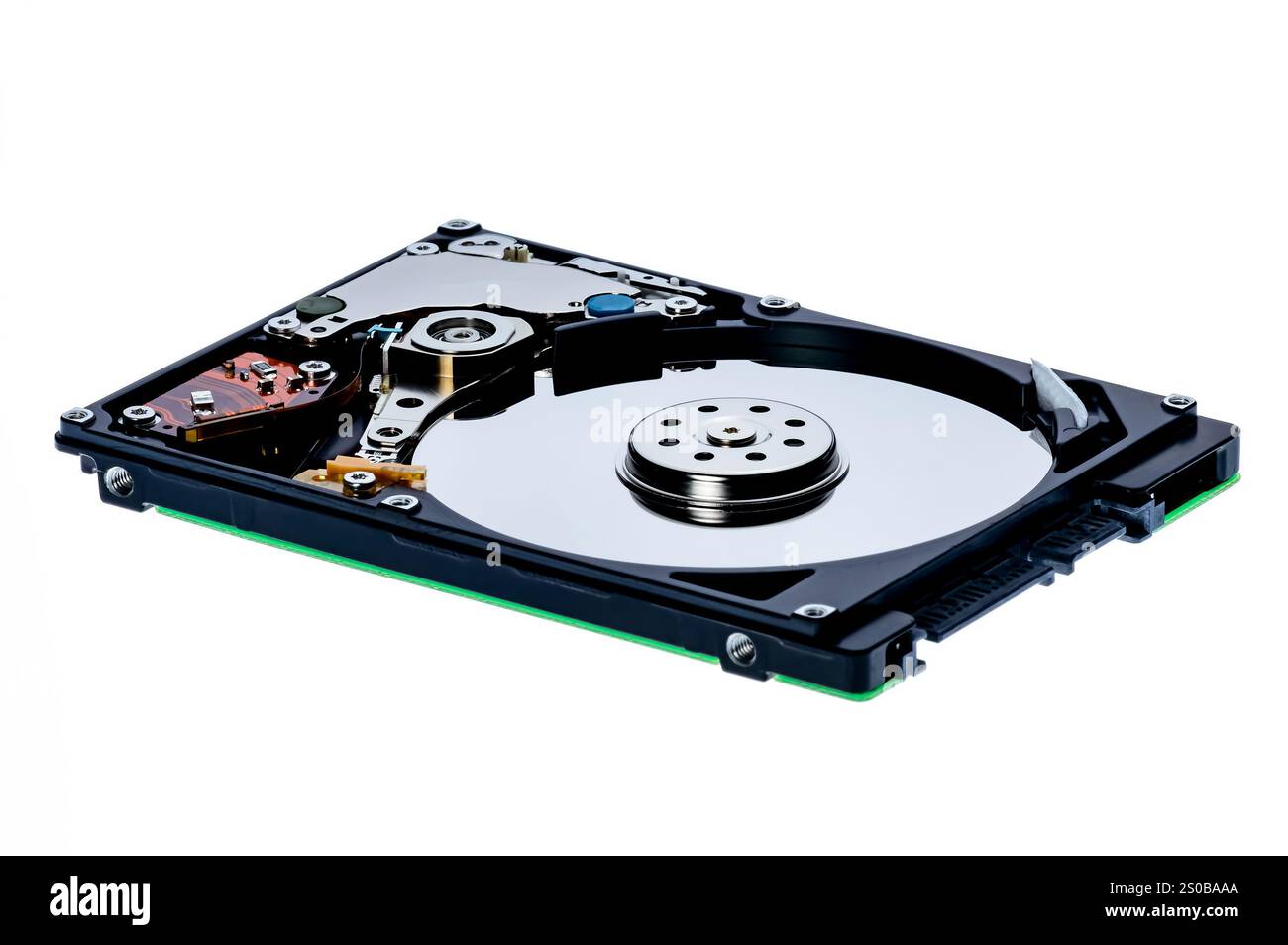 a computer's hard disk HDD data storage drive without a shield isolated ...