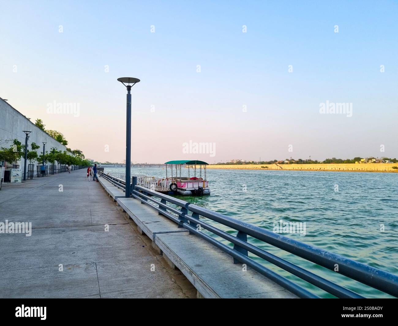 wide angle locked shot of the bridge and Sabarmati river in Ahmedabad ...