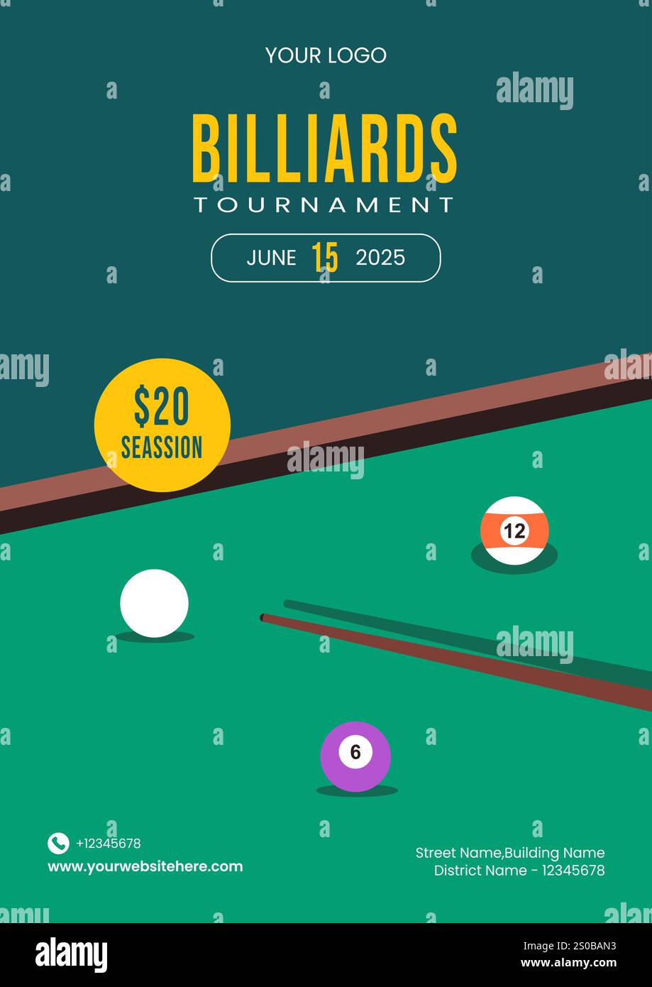 Flat Style Illustration of Billiards Game for Social Media Flyer ...