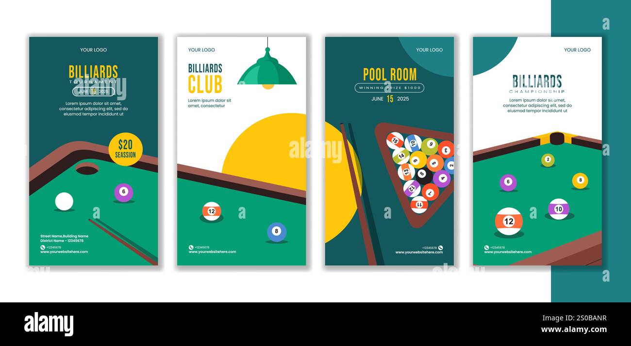 Hand Drawn Templates for Billiards Game Social Media Stories ...