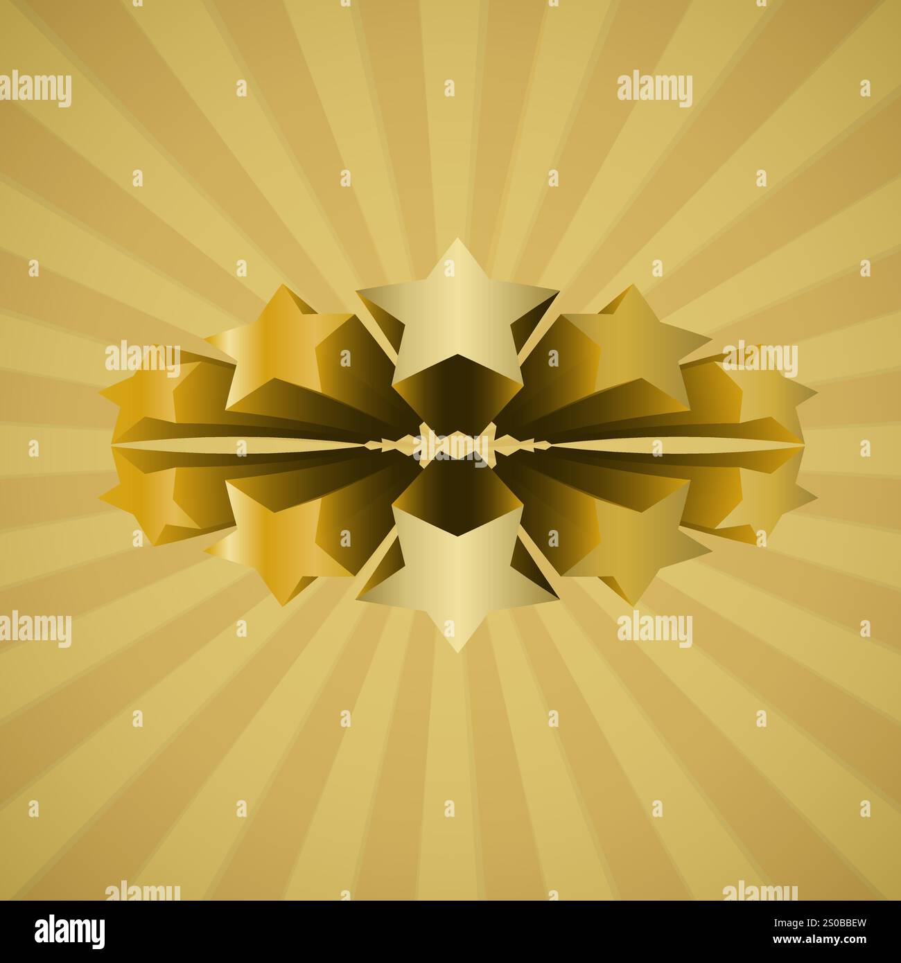 Sun or Light Rays with Mirrored Golden 3D Five Stars Insignia ...