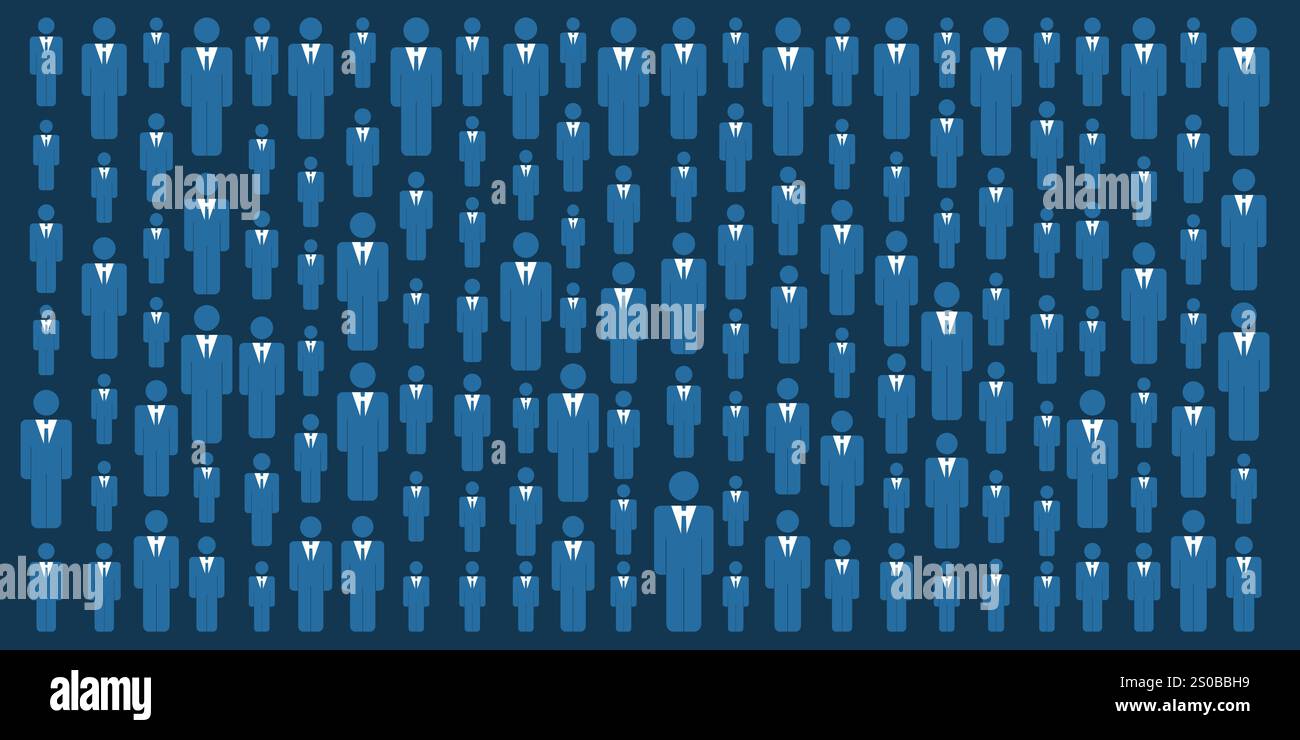 Lots of Standing Businessman Figures of Various Sizes - Wide Scale Dark ...