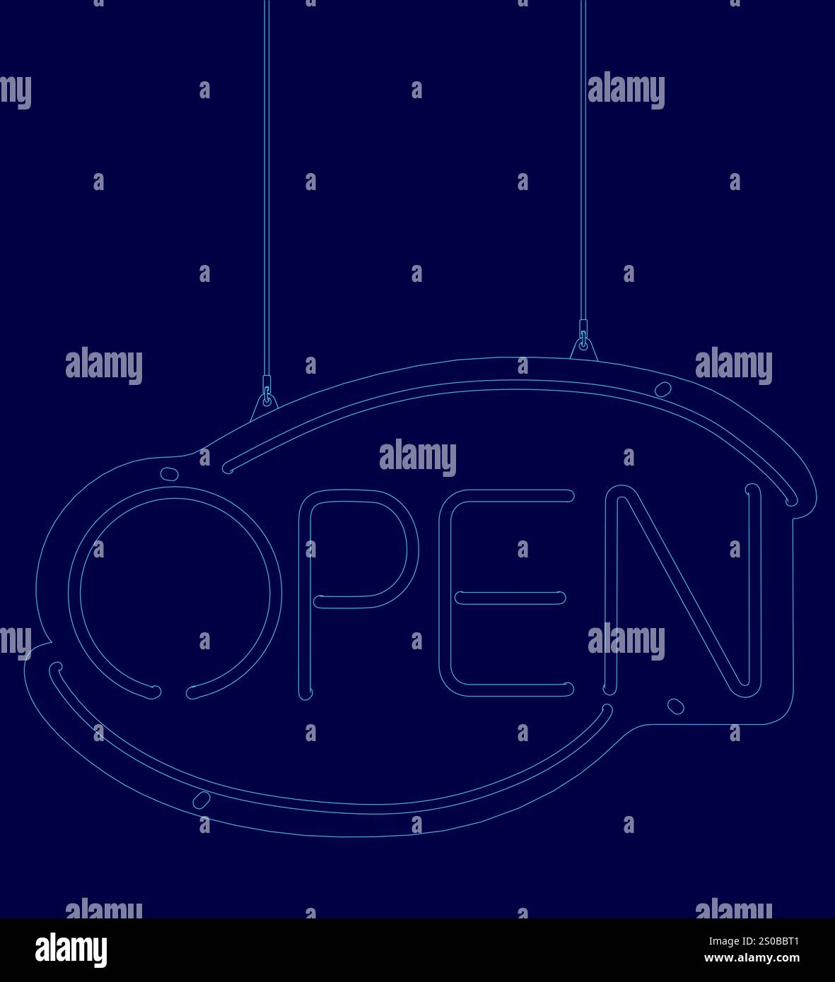 Blue sign that says Open. The sign is hanging from a blue background ...