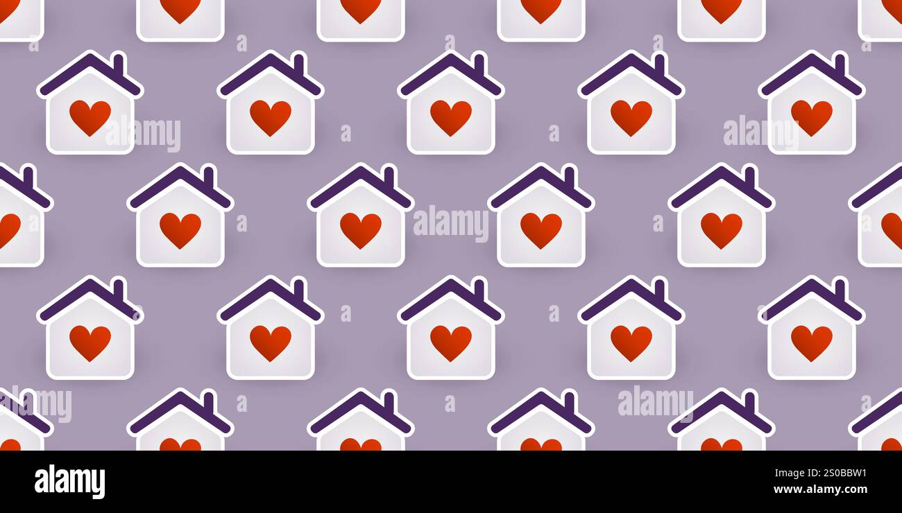 Rows of Purple Home Icons, Lots of Building Shapes - Seamless Houses ...