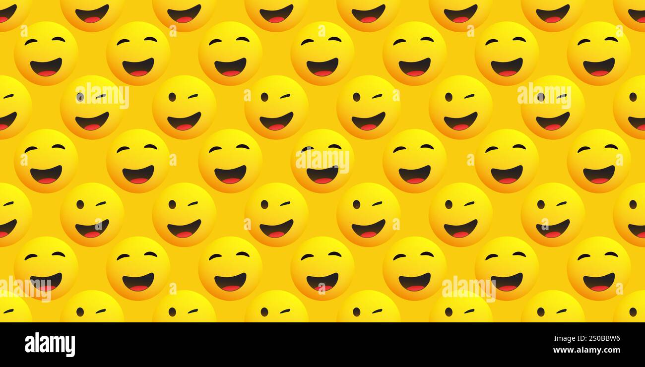 Lots of Yellow Winking, Smiling Faces - Seamless Emoji, Emoticon ...