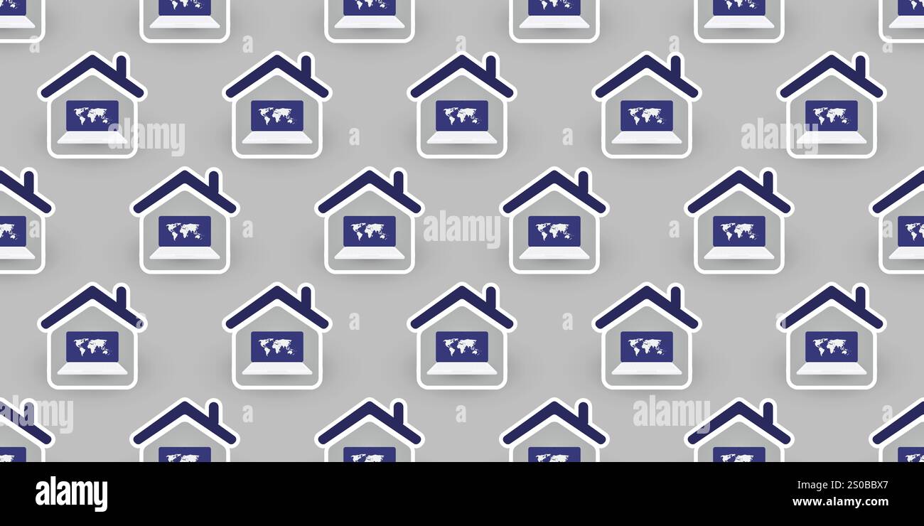 Rows of Blue Home Icons, Lots of Building Shapes - Seamless Houses ...