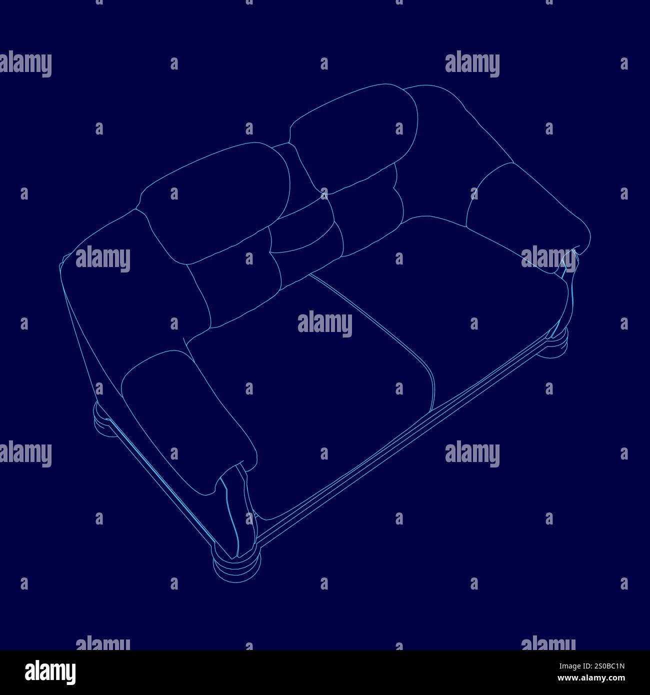 Blue couch with pillows on it. The couch is shown in a blue drawing ...