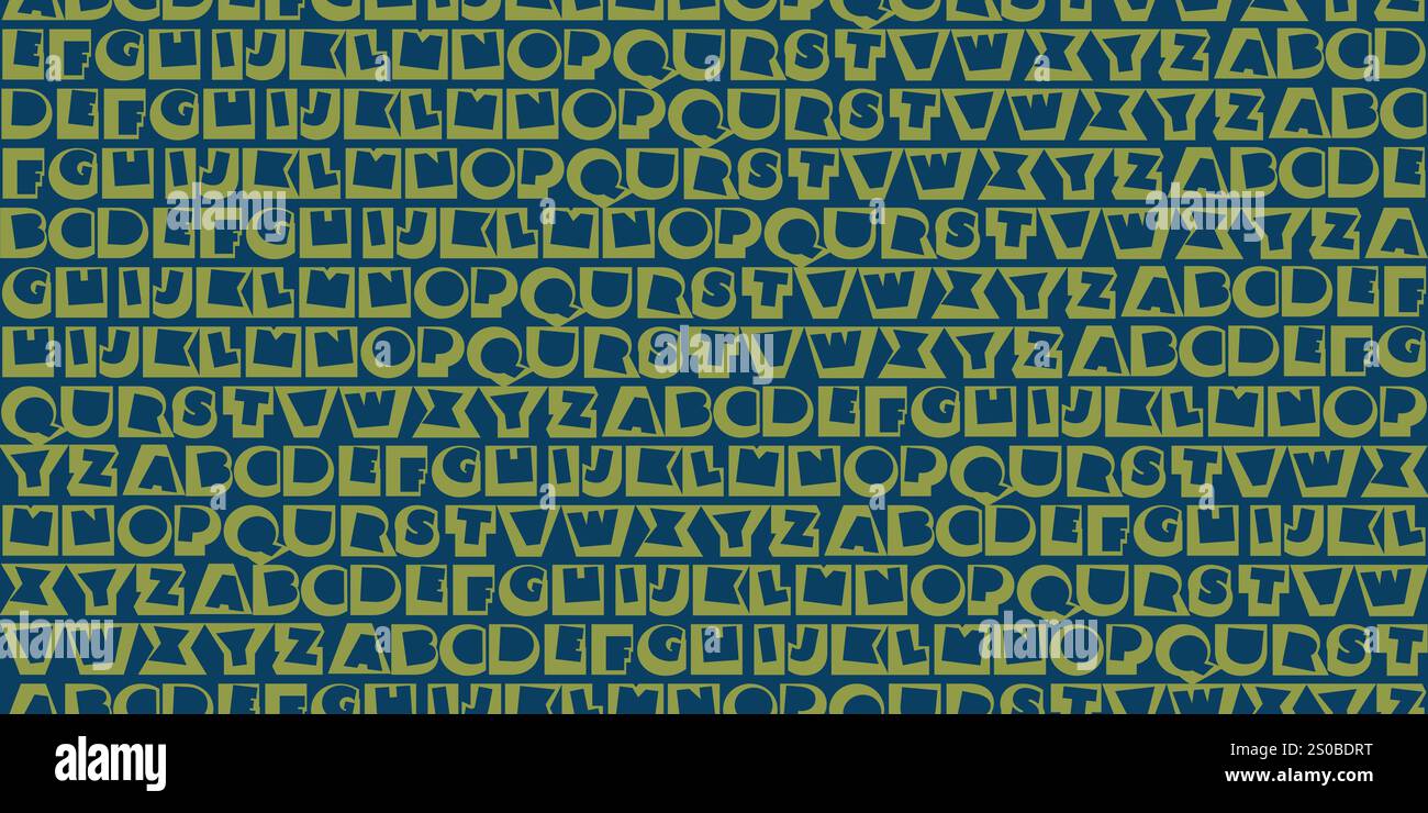 Rows of Green Art Deco Style Bold Fonts, Letters of English Alphabet ...