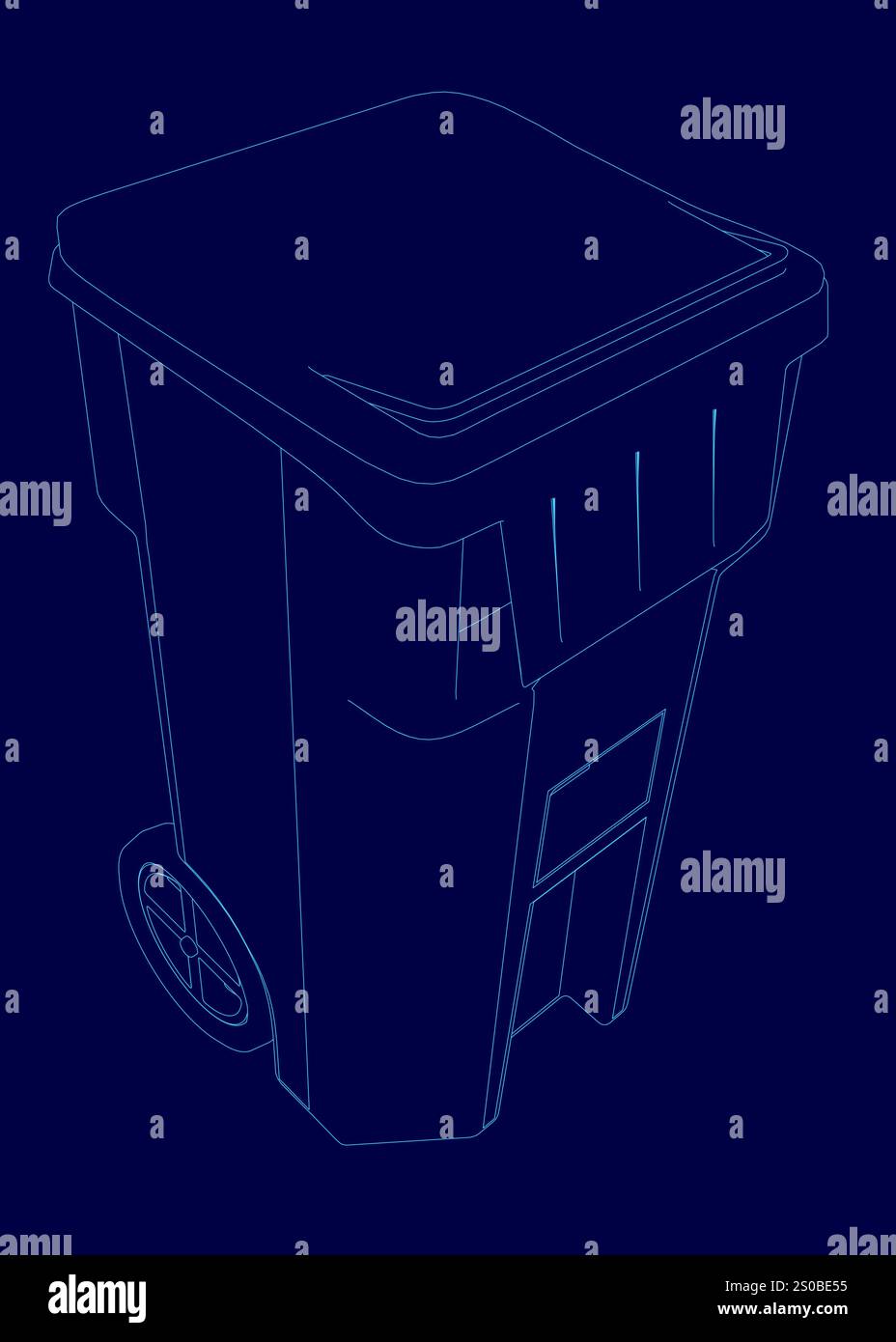 Blue trash can with a lid on top. The lid is open and the trash can is ...