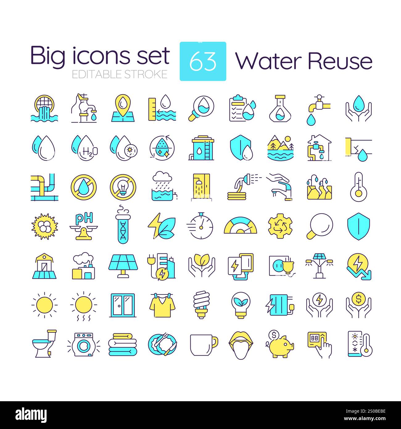 Water reuse RGB color icons set. Natural liquid sources sustainable ...