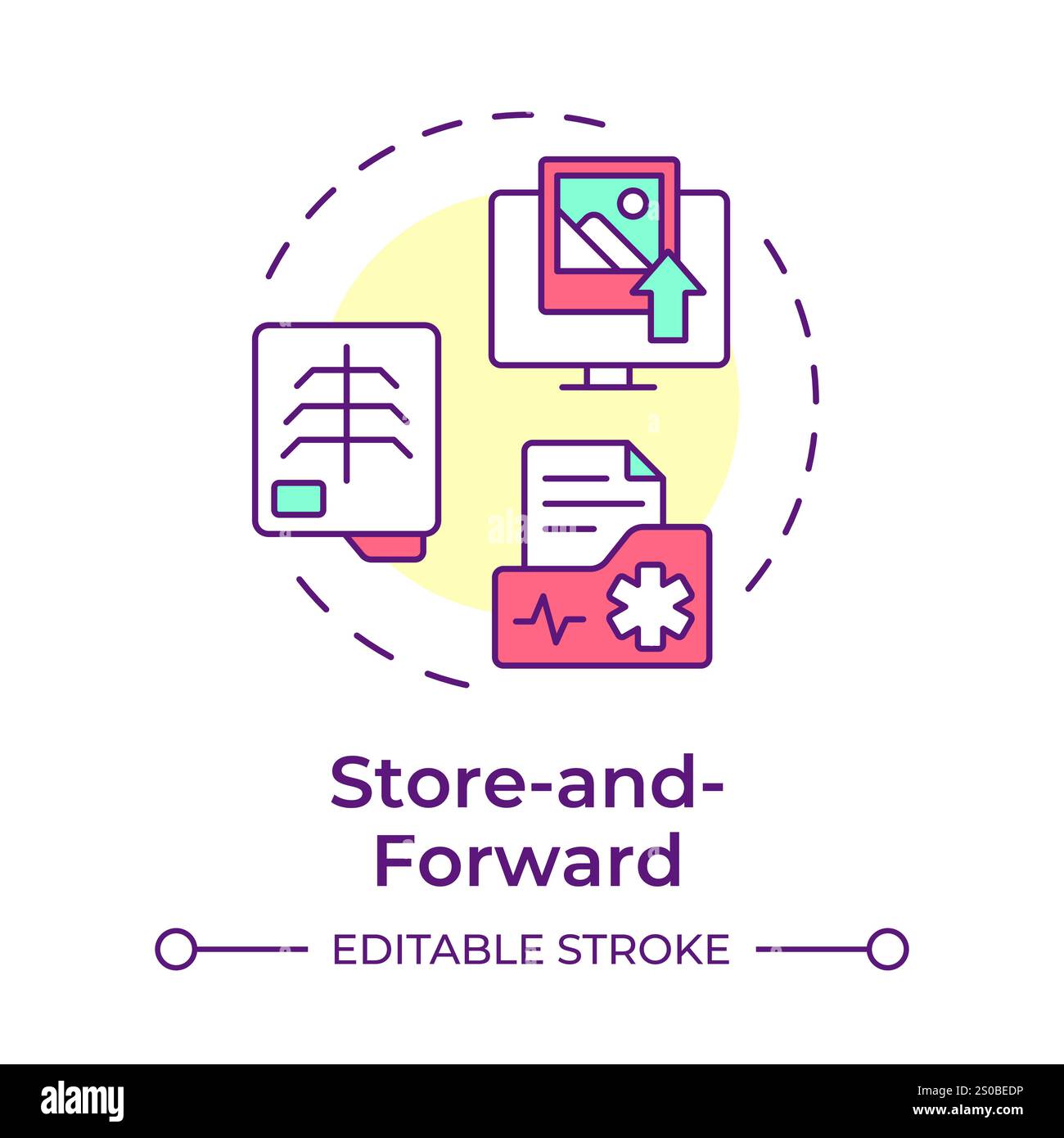 Store and forward multi color concept icon. Asynchronous telemedicine ...