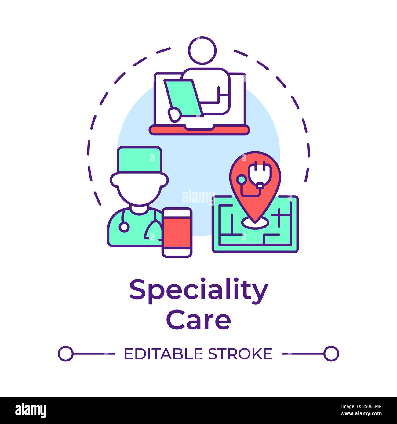 Speciality care multi color concept icon. Virtual medicine for ...