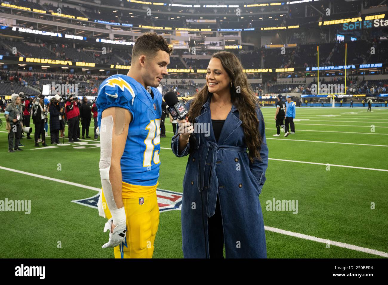 NFL Network's Bridget Condon, right, interviews Los Angeles Chargers ...