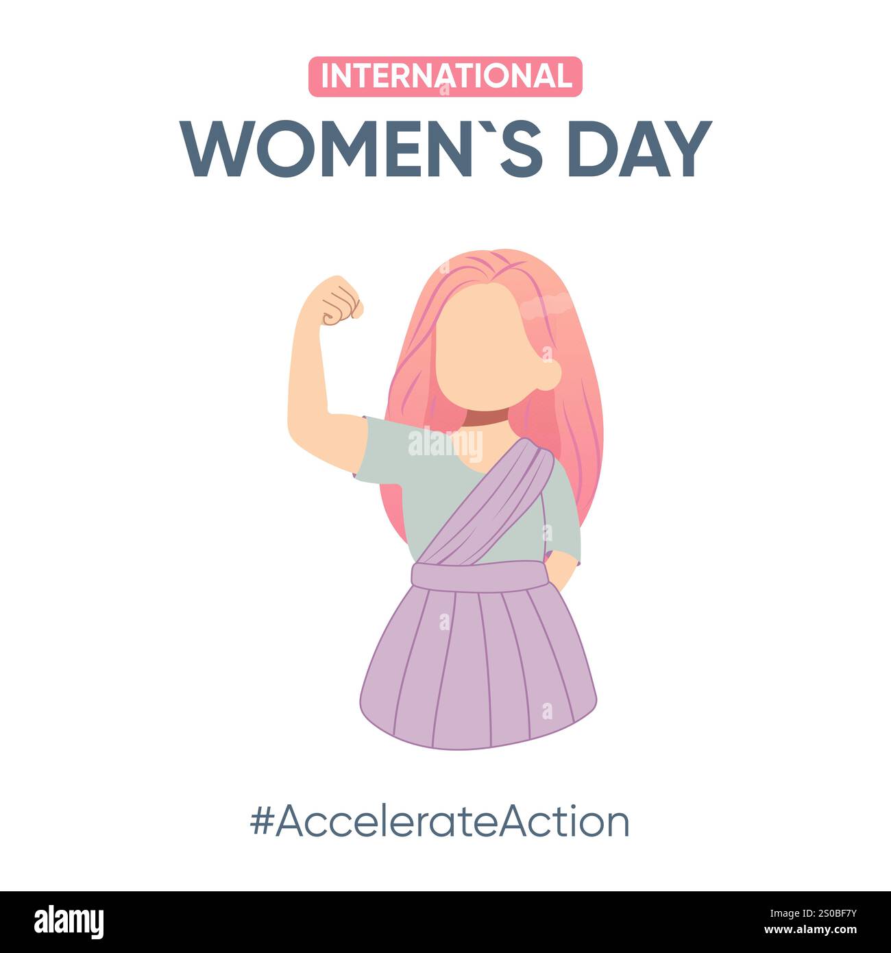 Simple postcard, banner, poster girl showing biceps, strength, action ...