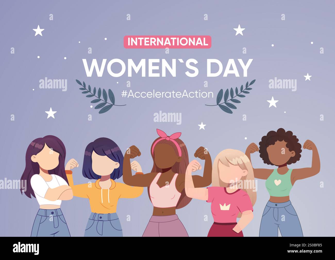Simple postcard, banner, poster girls show biceps, accelerate action, womens international day ...