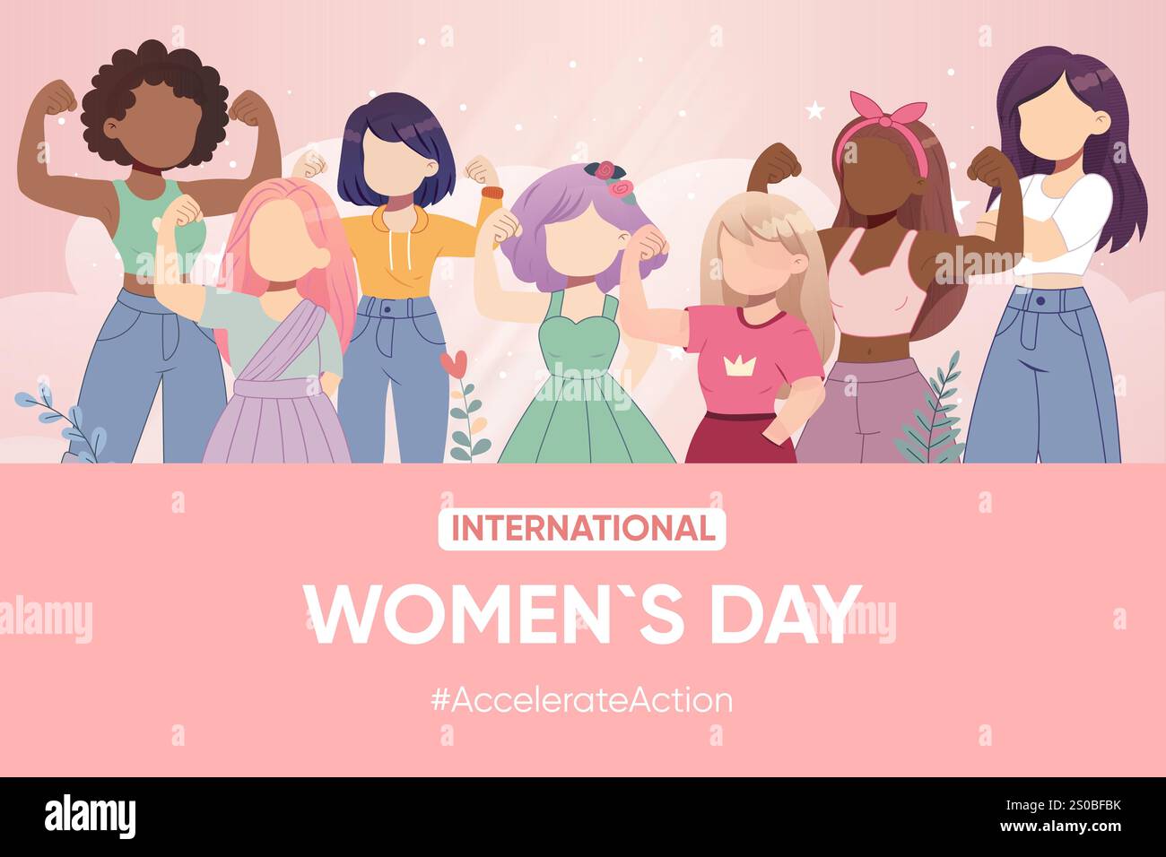 Simple postcard, banner, poster girls show biceps, accelerate action ...