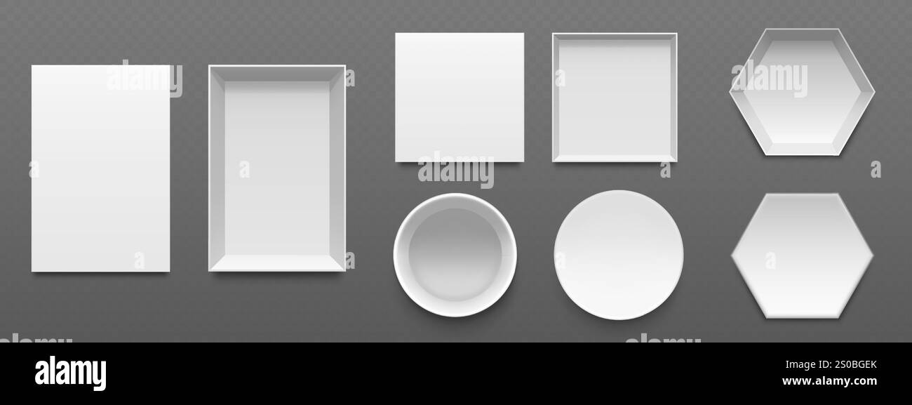 Set of white packaging mockups viewed from top on transparent ...