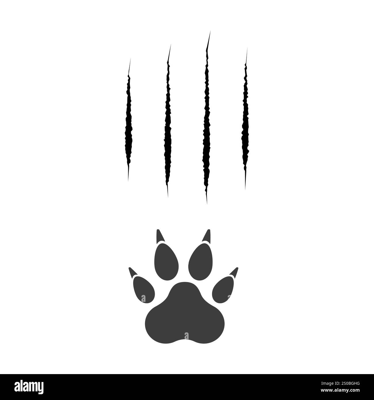 Cat scratch. Black bloody animal claw mark isolated on white background ...